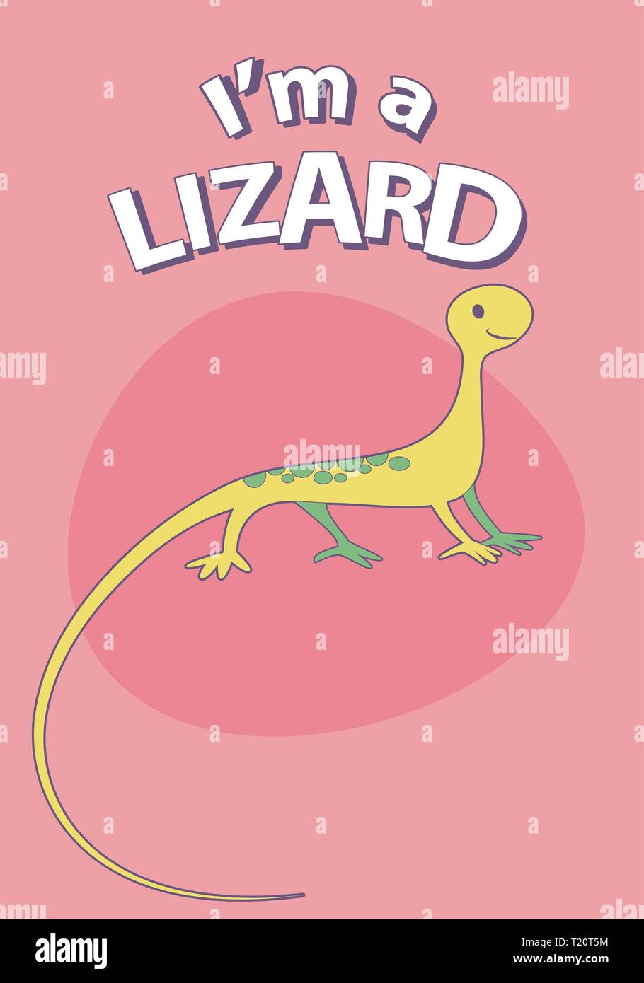 Cute cartoon style lizard with title above, on colorful background ...
