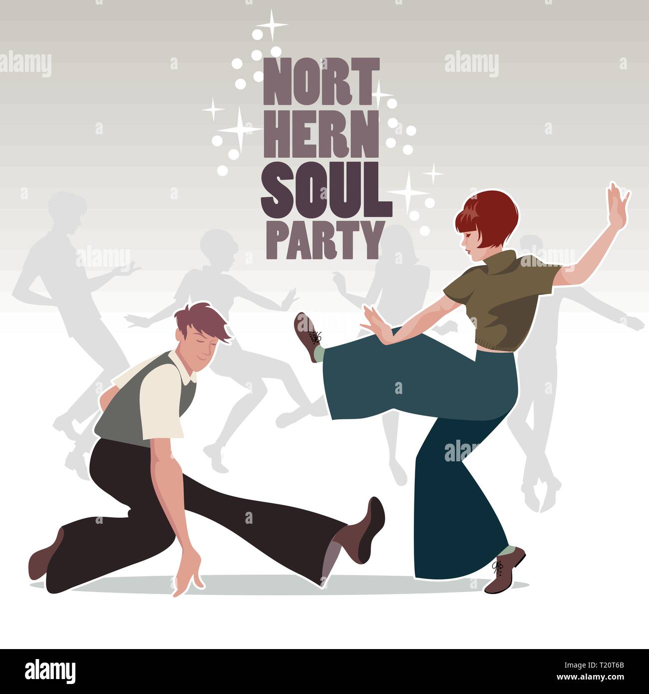 Young couple wearing retro clothes 60s, dancing Northern Soul or Mod ...