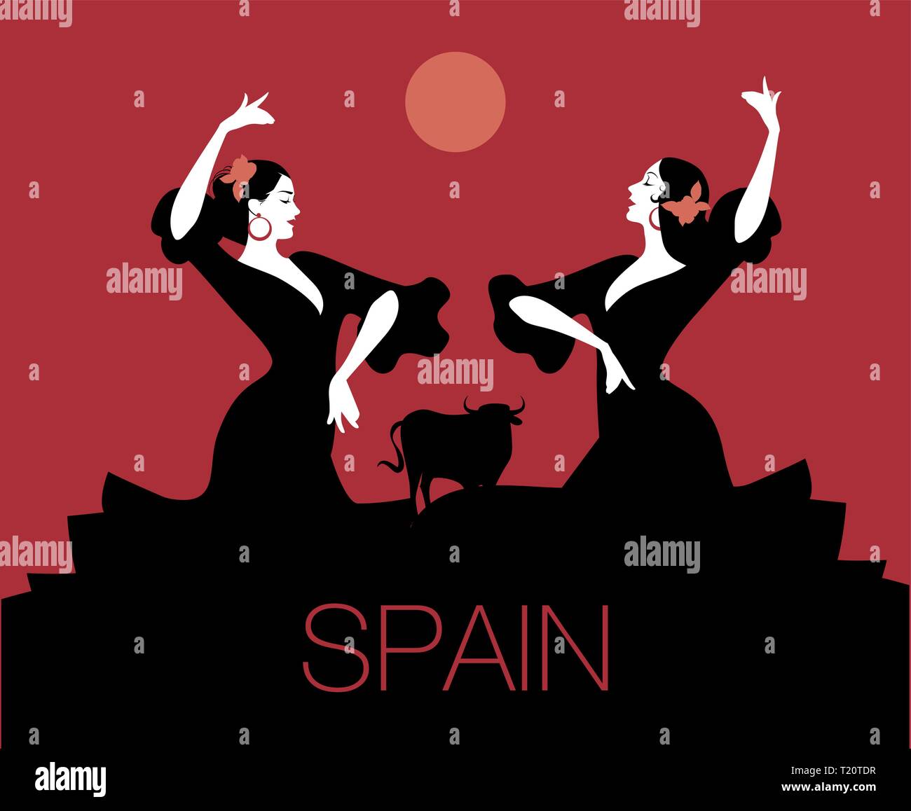 Two Spanish flamenco dancers dancing "sevillanas", typical Spanish ...