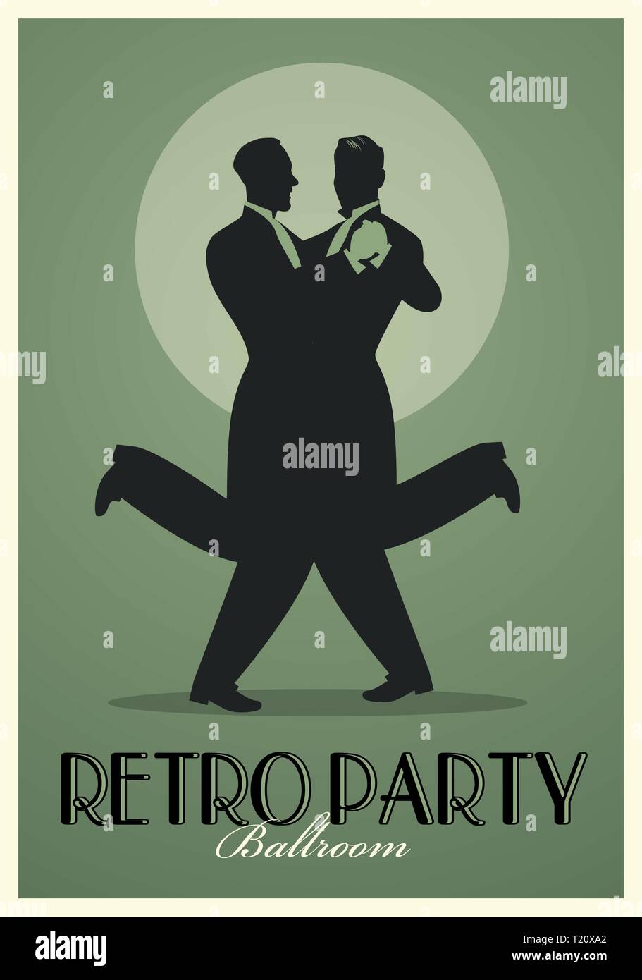 Retro Party Poster. Silhouettes of men wearing retro suits dancing ...