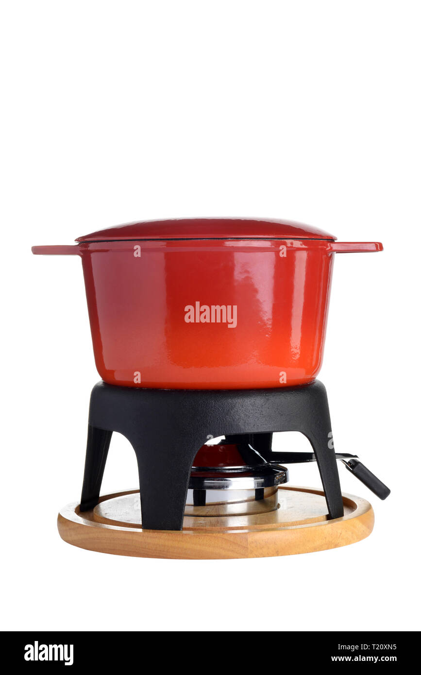 isolated red cast iron fondue pot Stock Photo - Alamy