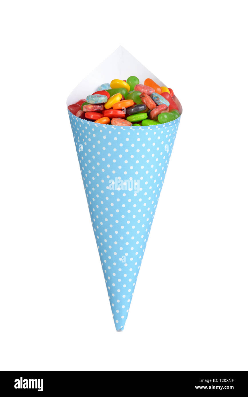 mixed candy in a blue paper cone Stock Photo - Alamy