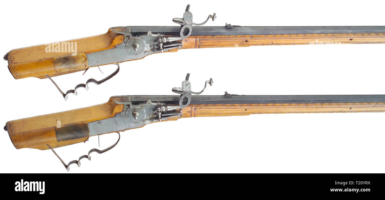 Civil long arms, matchlock and wheellock, pair of wheellock rifles ...