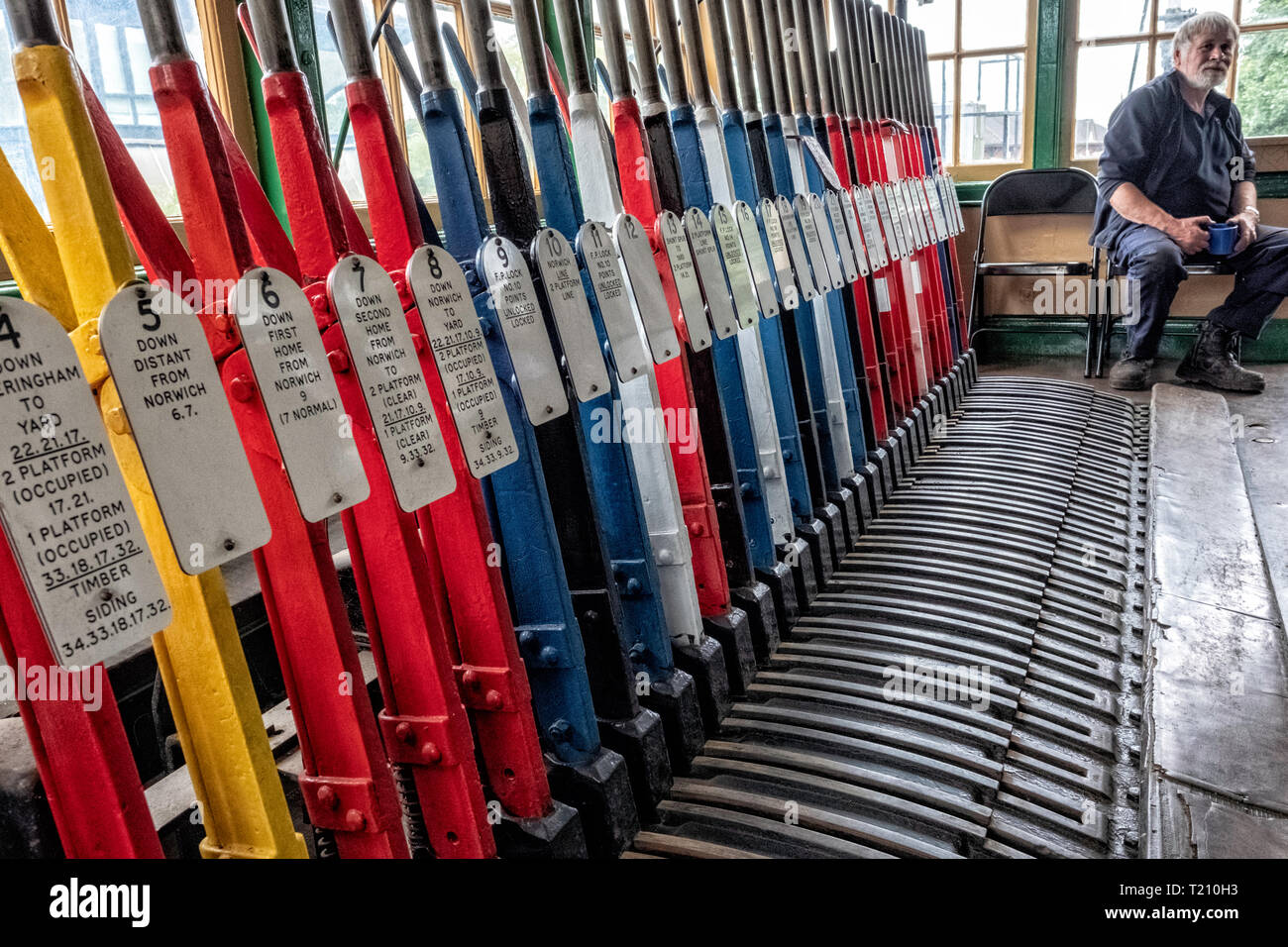 View of the signal leavers inside the one remaining Marriott Signal Box ...