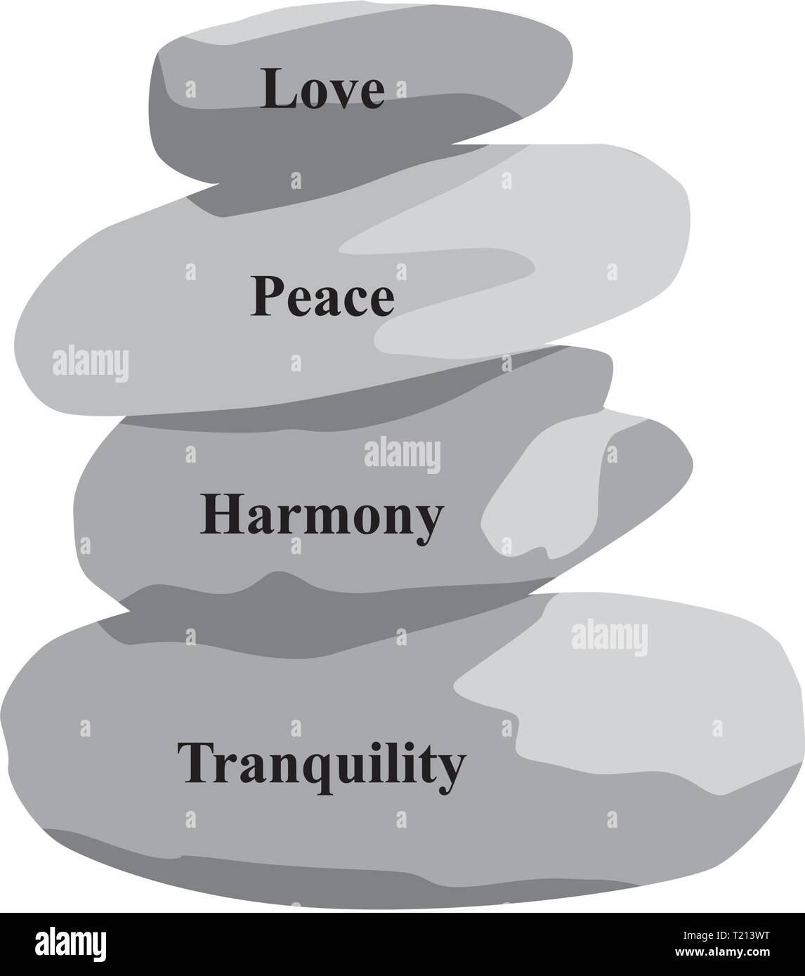 words: love, peace, harmony, tranquility and zen stones, vector Stock ...