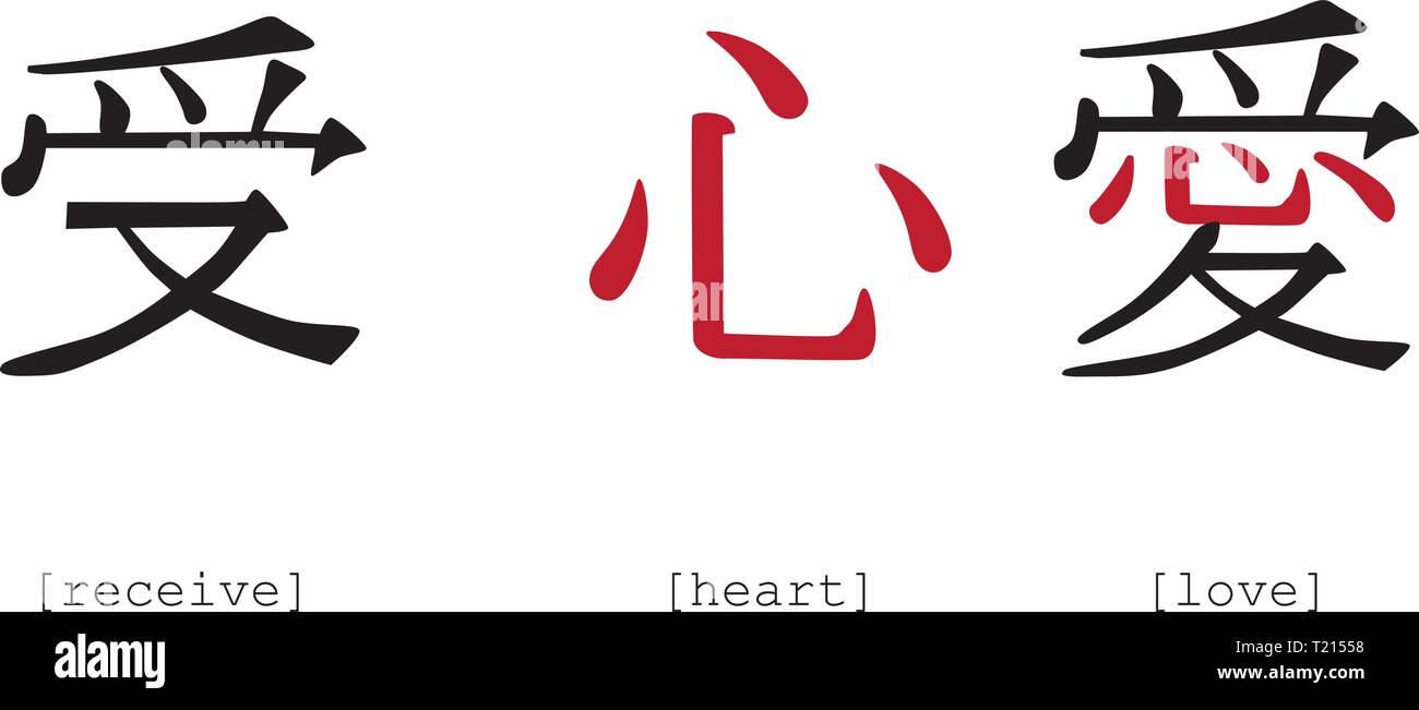 Japan Kanji Receive with Kanji Heart create Kanji for Love Stock Vector ...