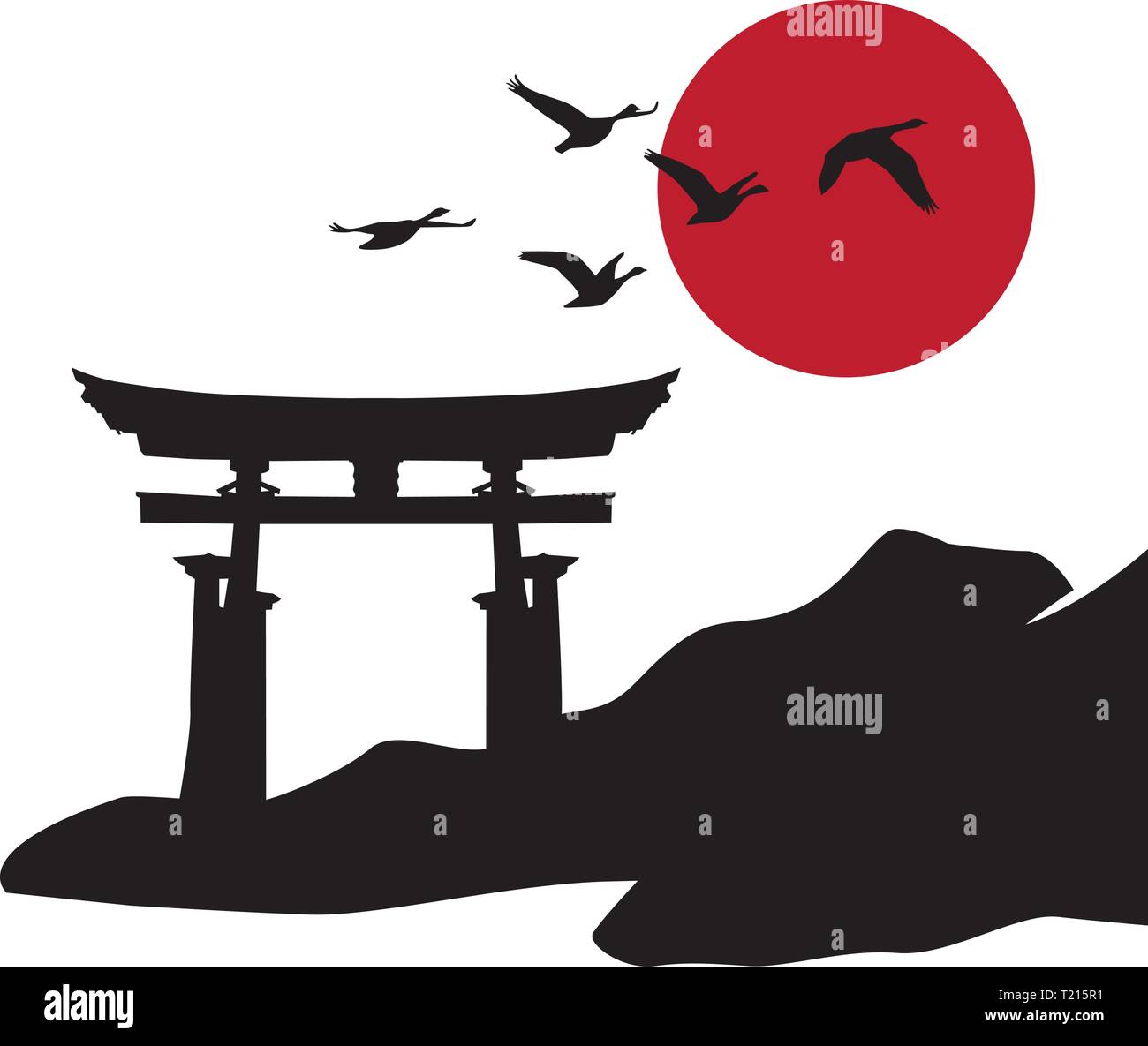 Japan Temple and Red Sun Stock Vector Image & Art - Alamy