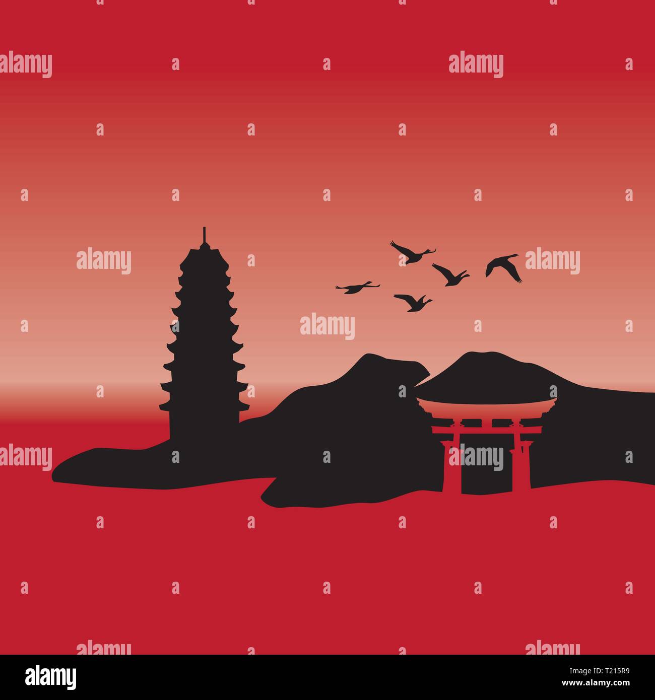Japan Temple and Red Sun Stock Vector Image & Art - Alamy