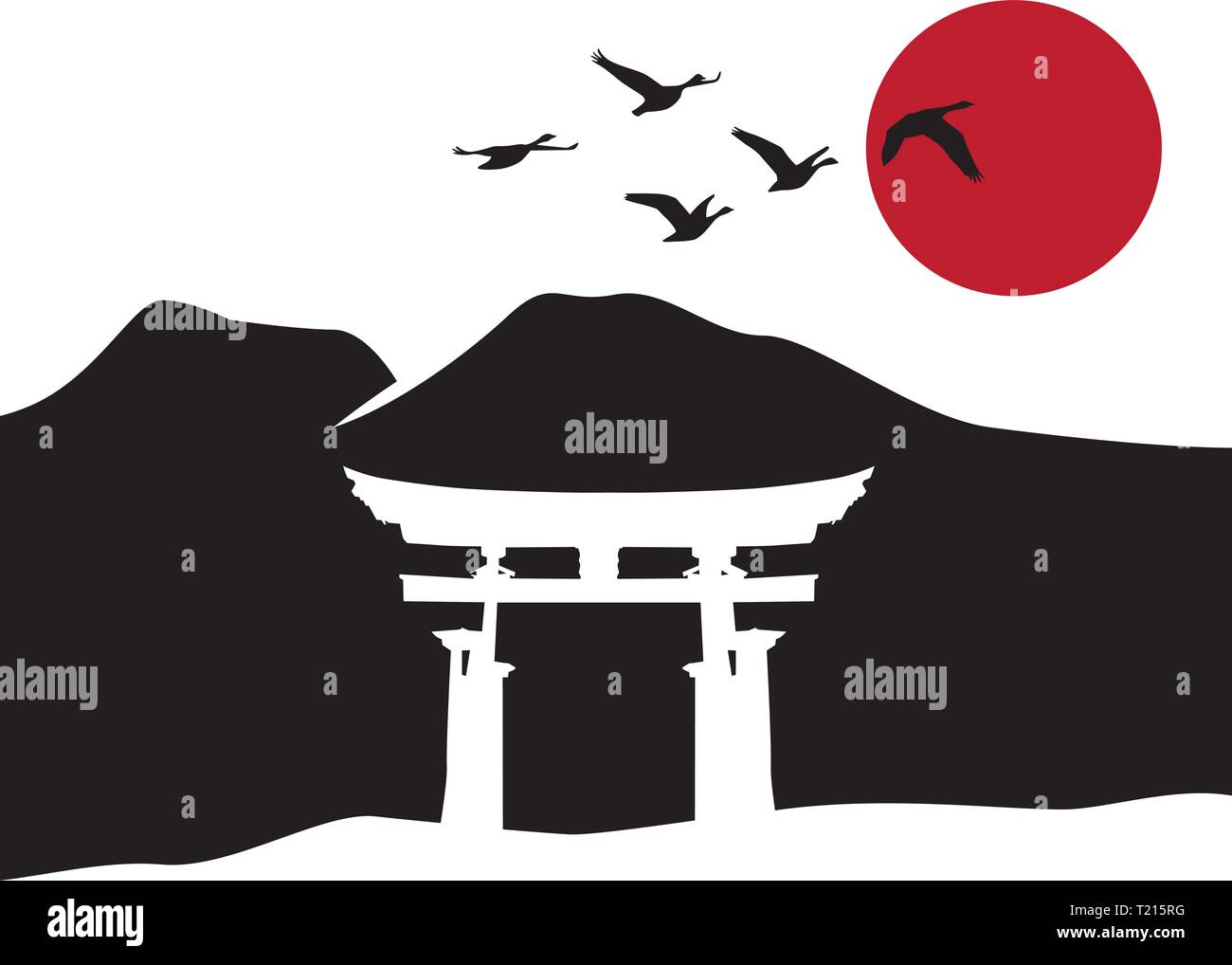 Japan Temple and Red Sun Stock Vector Image & Art - Alamy