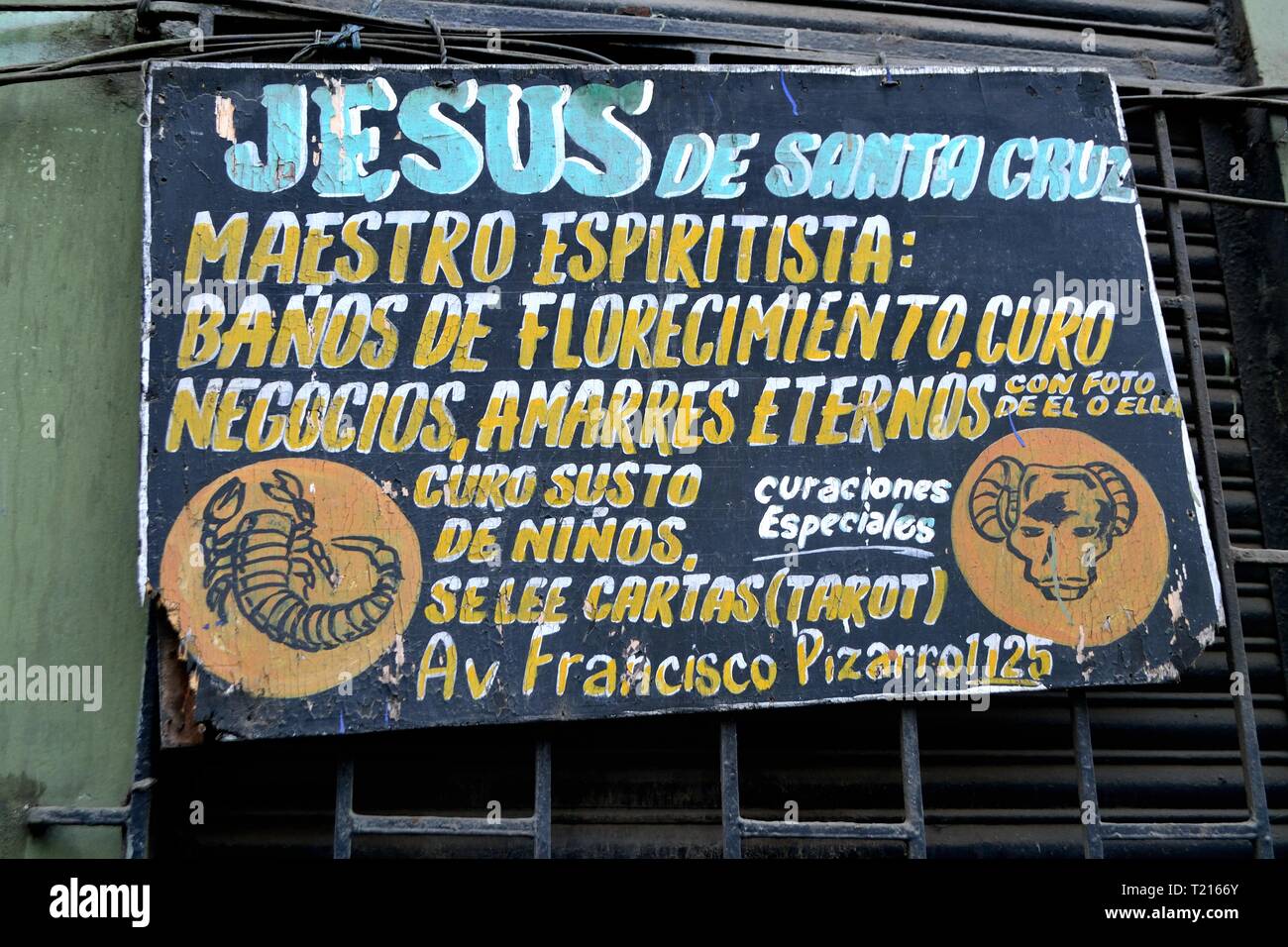 Shamanism medicine sign in Rimac in LIMA. Department of Lima.PERU Stock ...