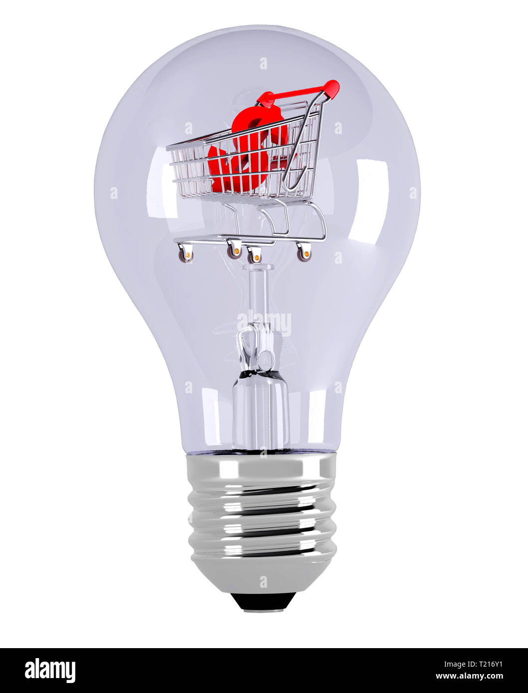 Light bulb and shopping cart . 3d illustration over white backgrounds ...