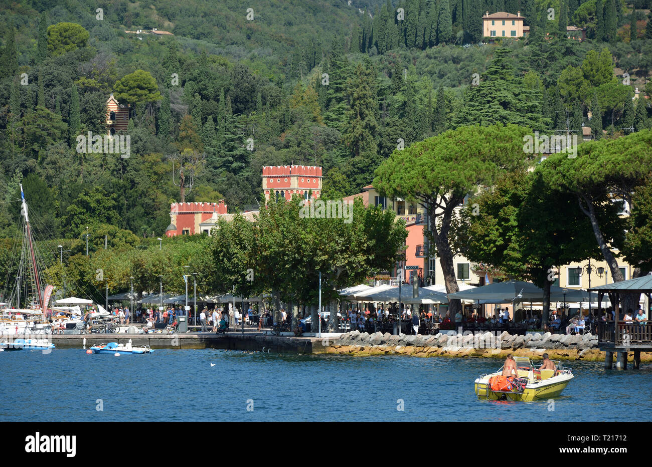 View from Lake Garda to the Villa Albertini in Garda - Italy Stock ...