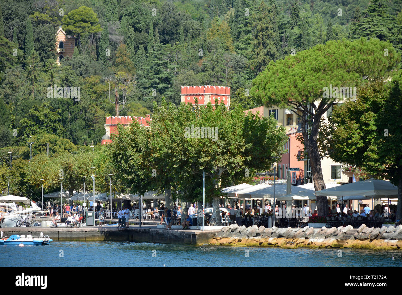 View from Lake Garda to the Villa Albertini in Garda - Italy Stock ...