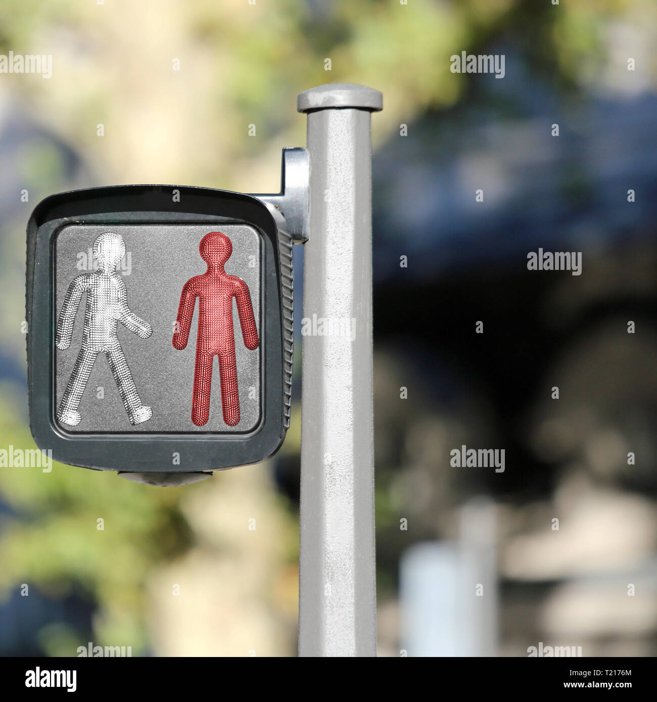 pedestrian signal light with of a small red man who don't walks in the ...