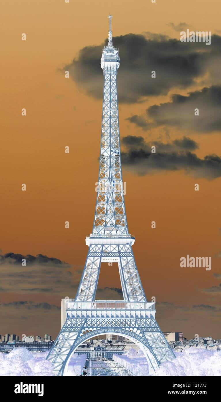 Negative picture of Eiffel Tower in Paris France Stock Photo - Alamy