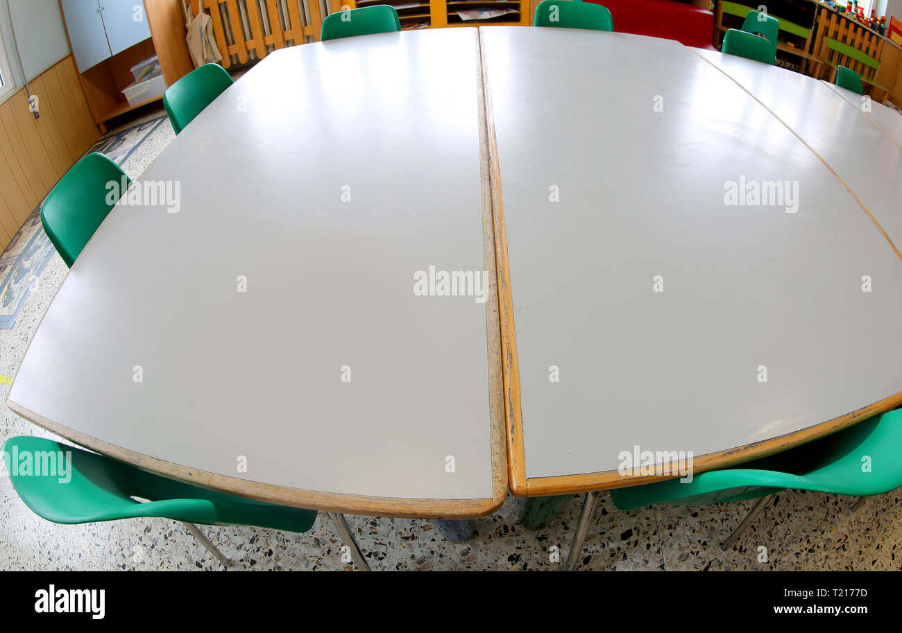Inside a classroom without children by fisheye lens Stock Photo - Alamy