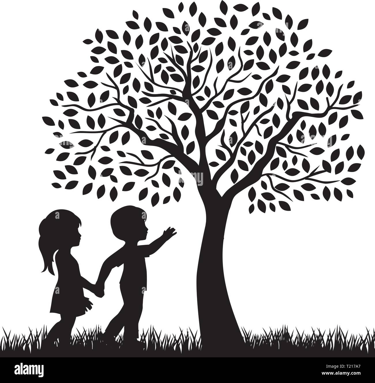 kids and beautiful tree, vector background Stock Vector Image & Art - Alamy