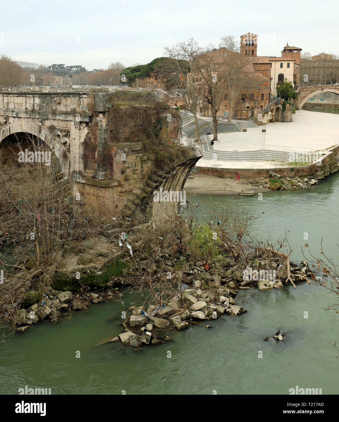 Old broken bridge called Pons Aemilius in Rome Italy Stock Photo - Alamy