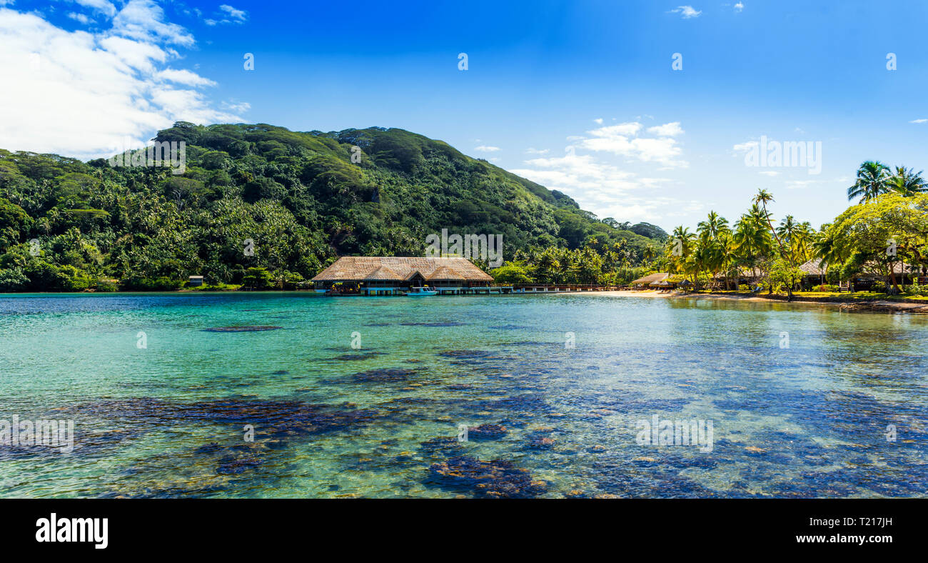 View of the mountain in the lagoon Huahine, French Polynesia Stock ...