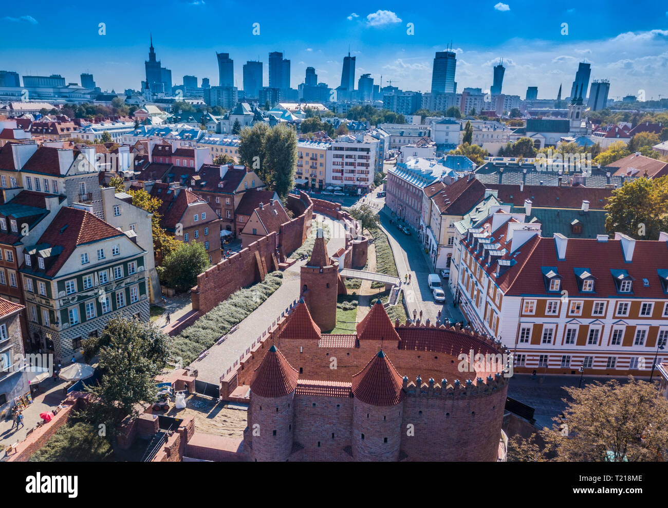 Panoramic view of Warsaw in a summer day n Poland. Old town and Center ...