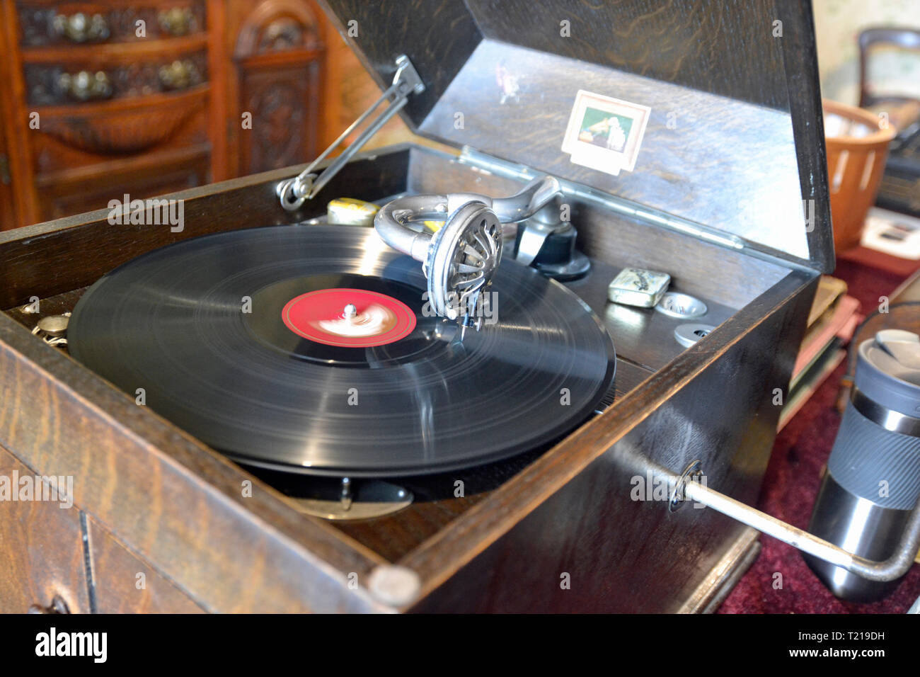An old gramophone inside the Victorian House at Milton Keynes Museum ...