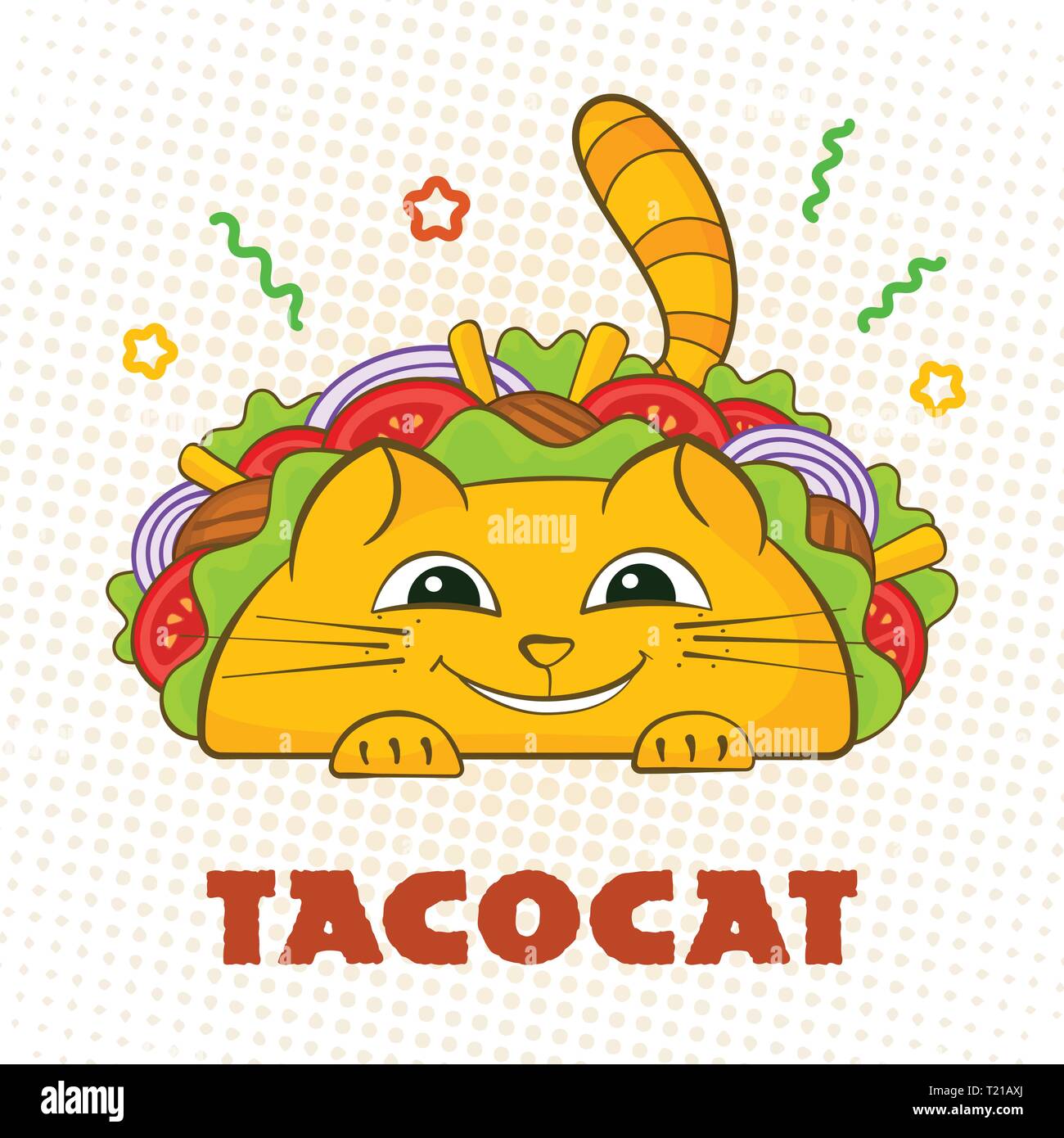 Tacocat happy character mexican fastfood taco symbol vector ...