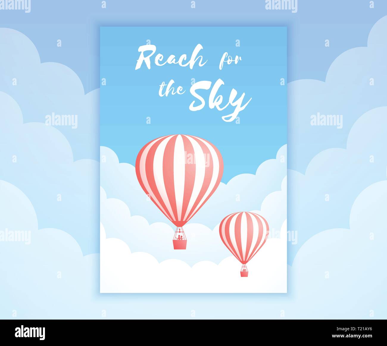 Hot air balloon sky adventure vector illustration. White clouds on ...