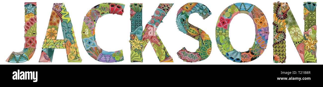 Hand-painted art design. Hand drawn illustration male name JACKSON for ...
