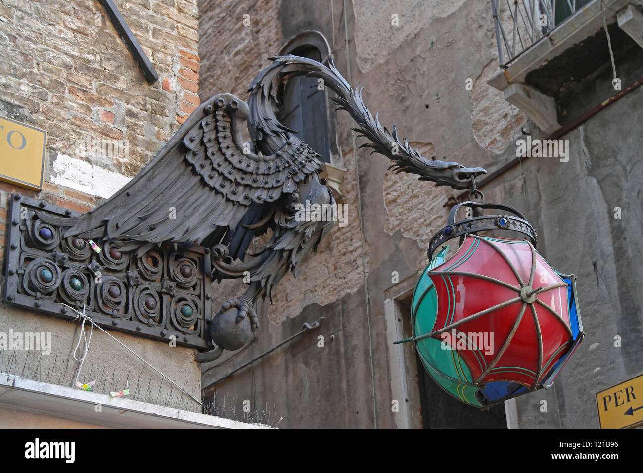Venice, Italy - July 09, 2011: Marforio Dragon Holding Glass Umbrella ...