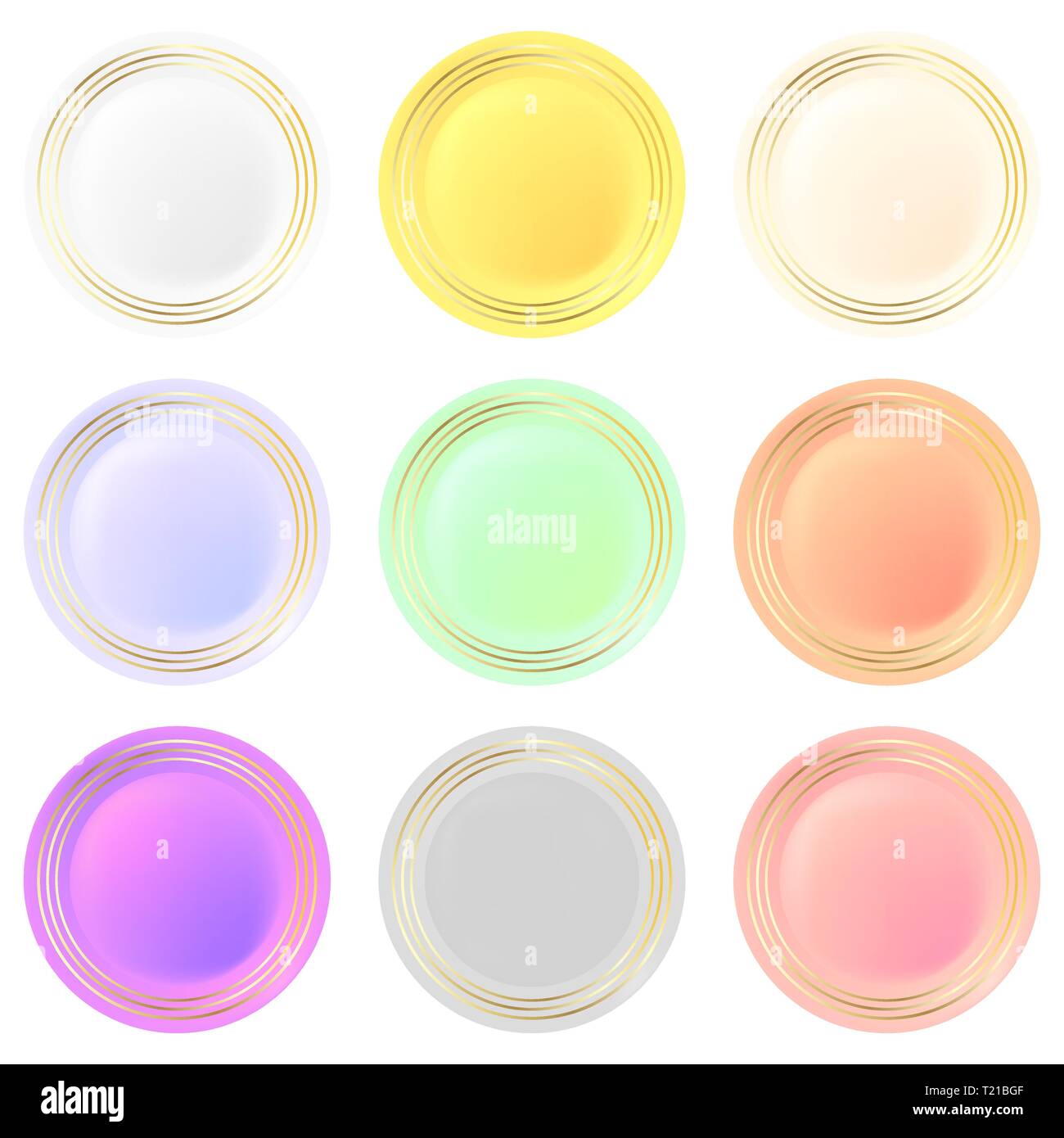 Set of Colored Ceramic Plate with Gold Yellow Border Stock Vector Image ...