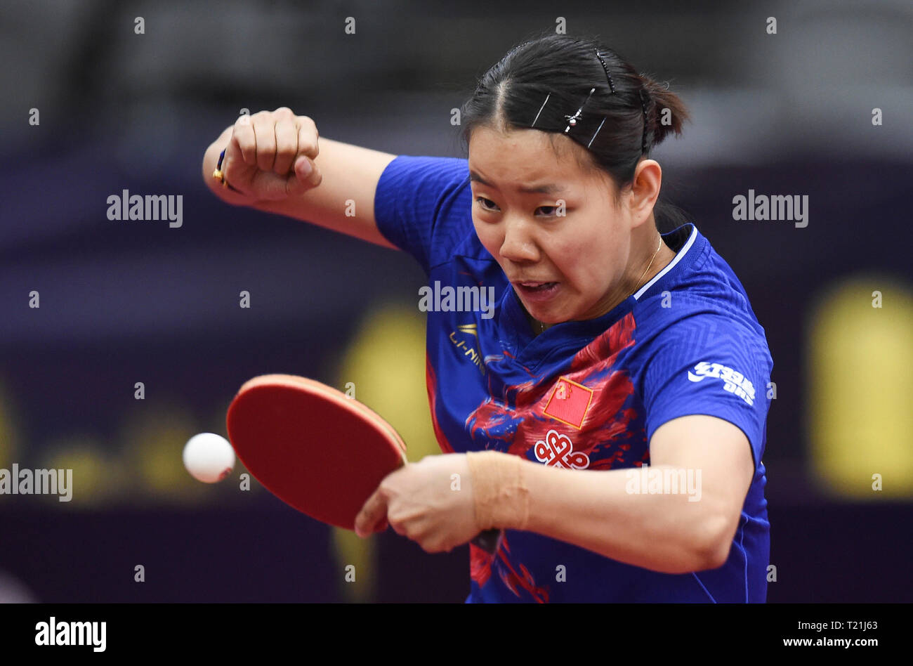 Doha, Qatar. 29th Mar, 2019. Gu Yuting of China hits a return during ...
