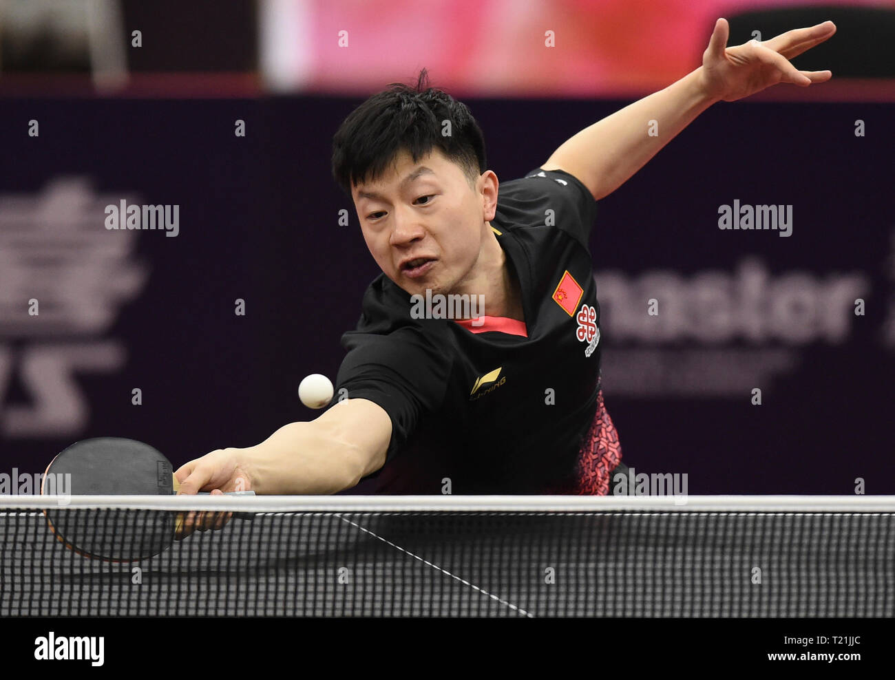 Doha. 29th Mar, 2019. Ma Long of China competes during the men's ...