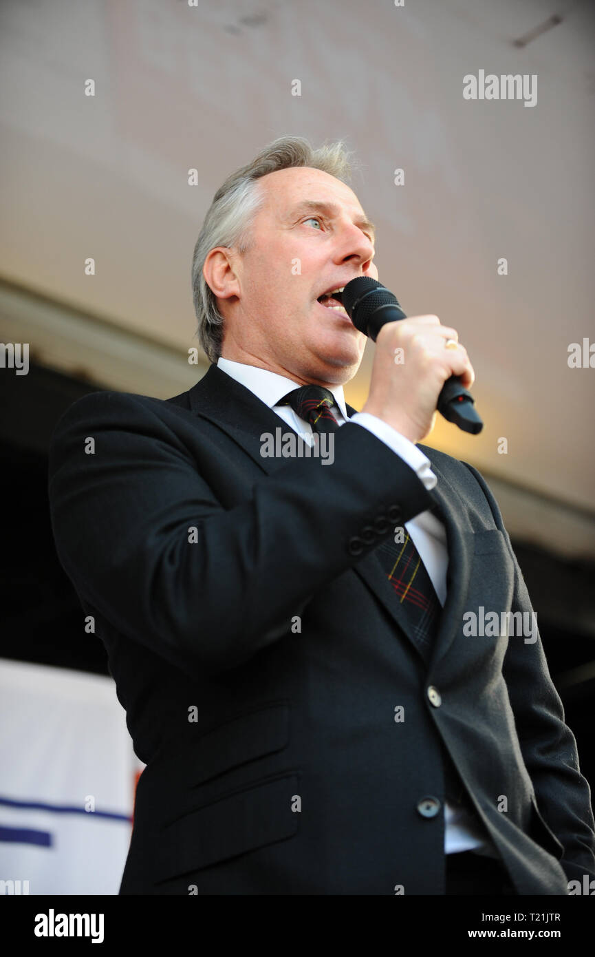 London, UK. 29th Mar, 2019. Ian Paisley seen speaking during the rally ...