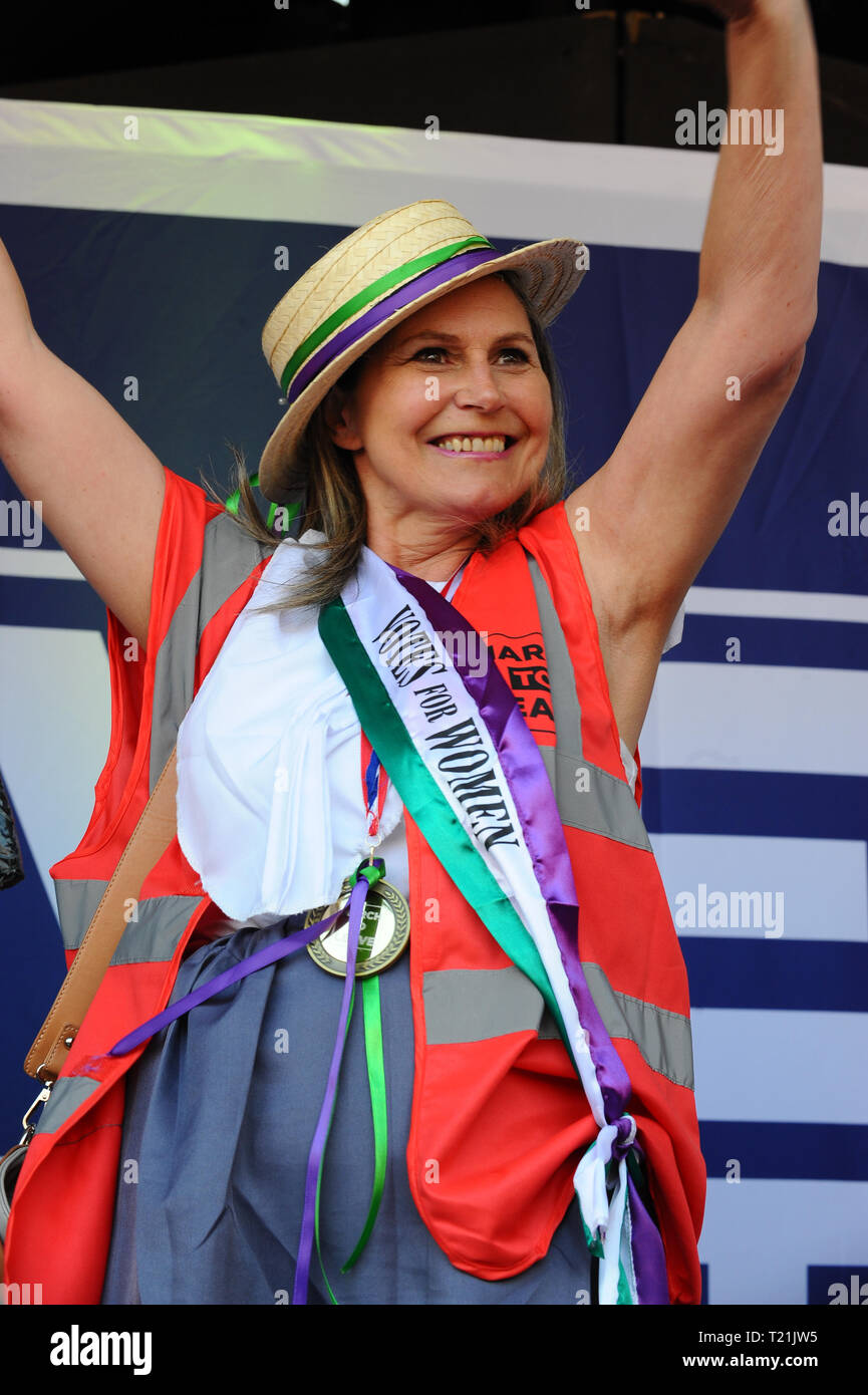 London, UK. 29th Mar, 2019. A woman seen celebrating during the rally ...