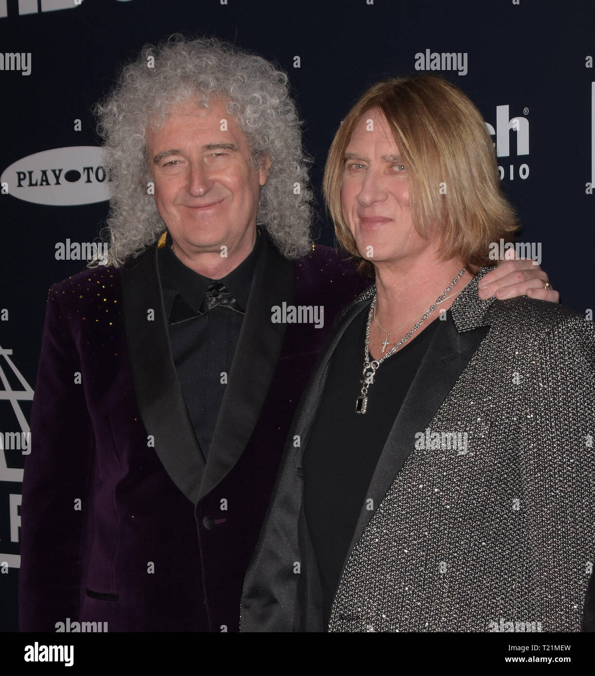 NEW YORK, NEW YORK - MARCH 29: Brian May, Joe Elliot of Def Leppard ...