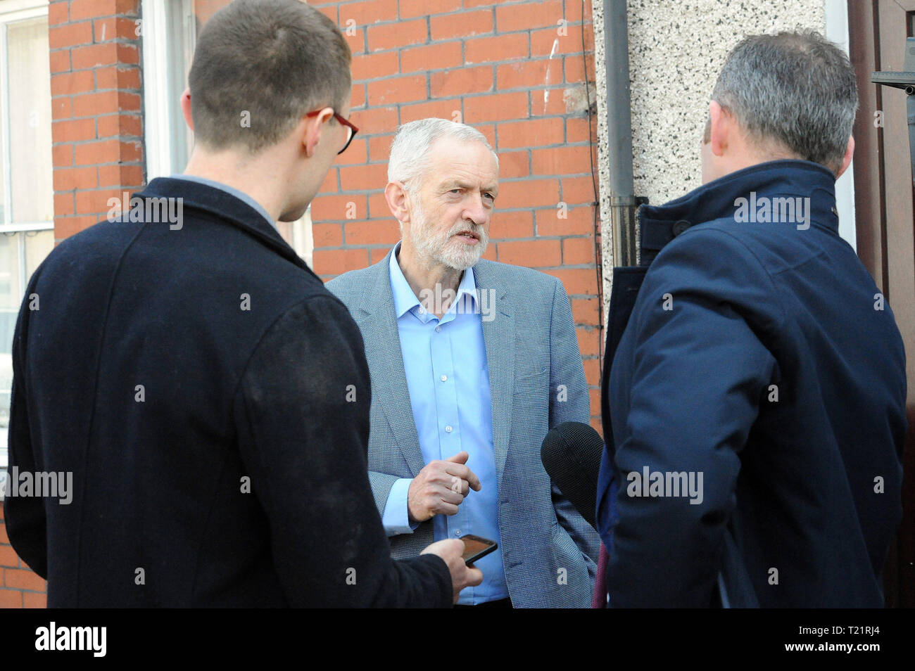 NEWPORT, GWENT, UK 30th March. Labour leader Jeremy Corbyn joins ...