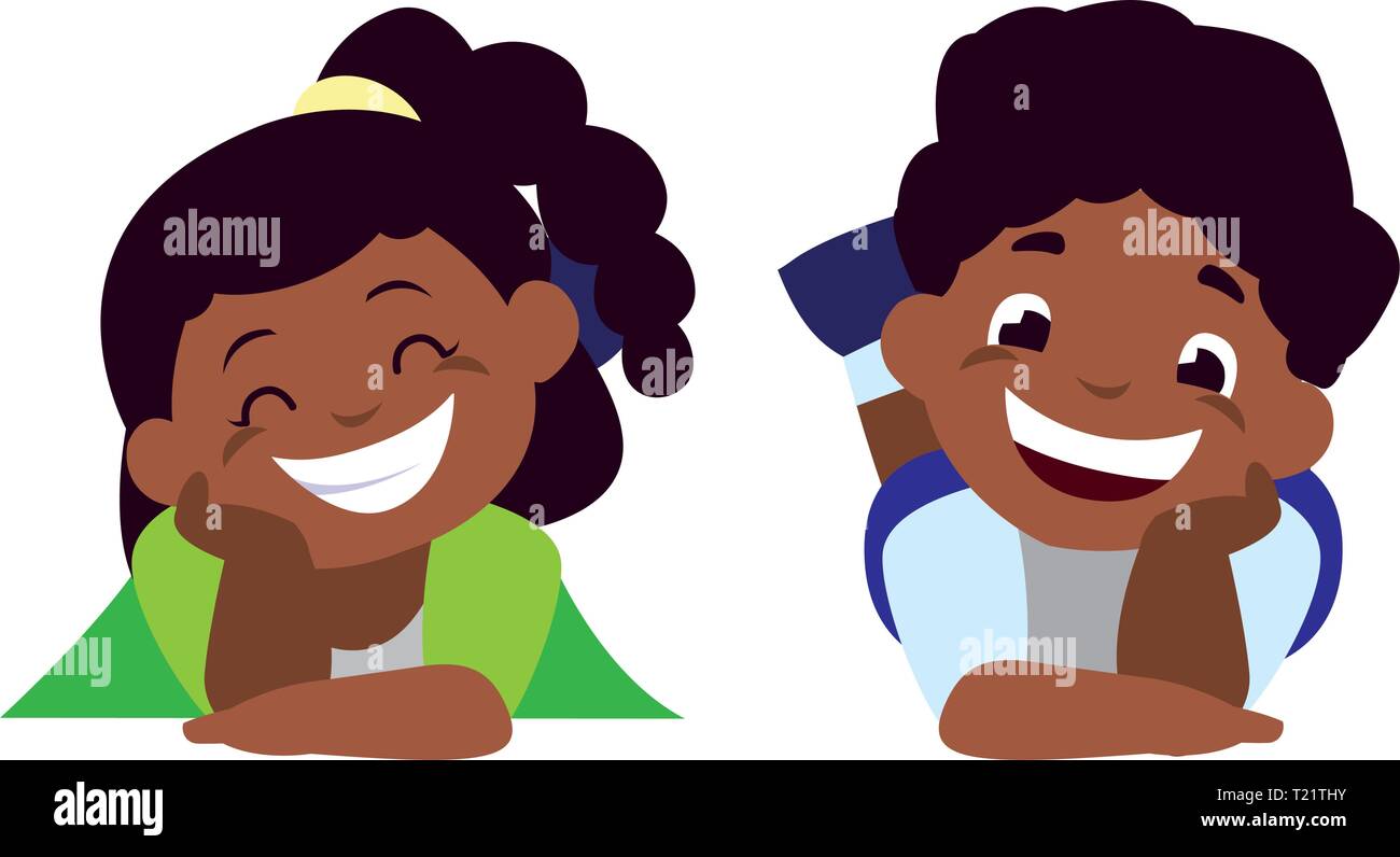 happy little black kids characters vector illustration design Stock ...