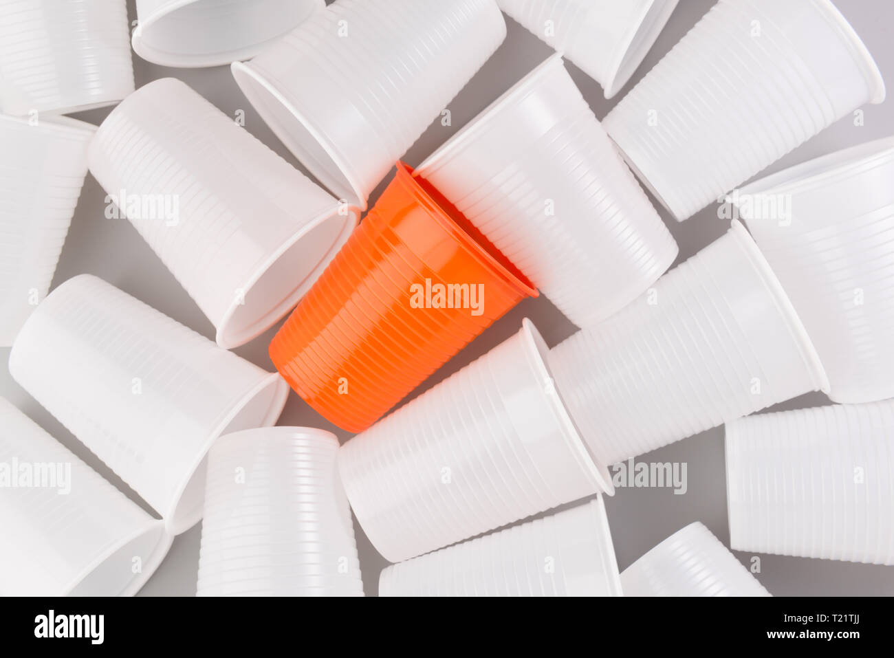 Disposable plastic cups isolated on grey background Stock Photo - Alamy