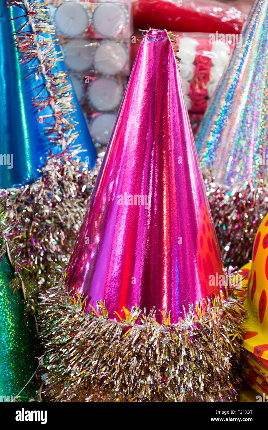 Set of party hats of variuos colors Stock Photo - Alamy