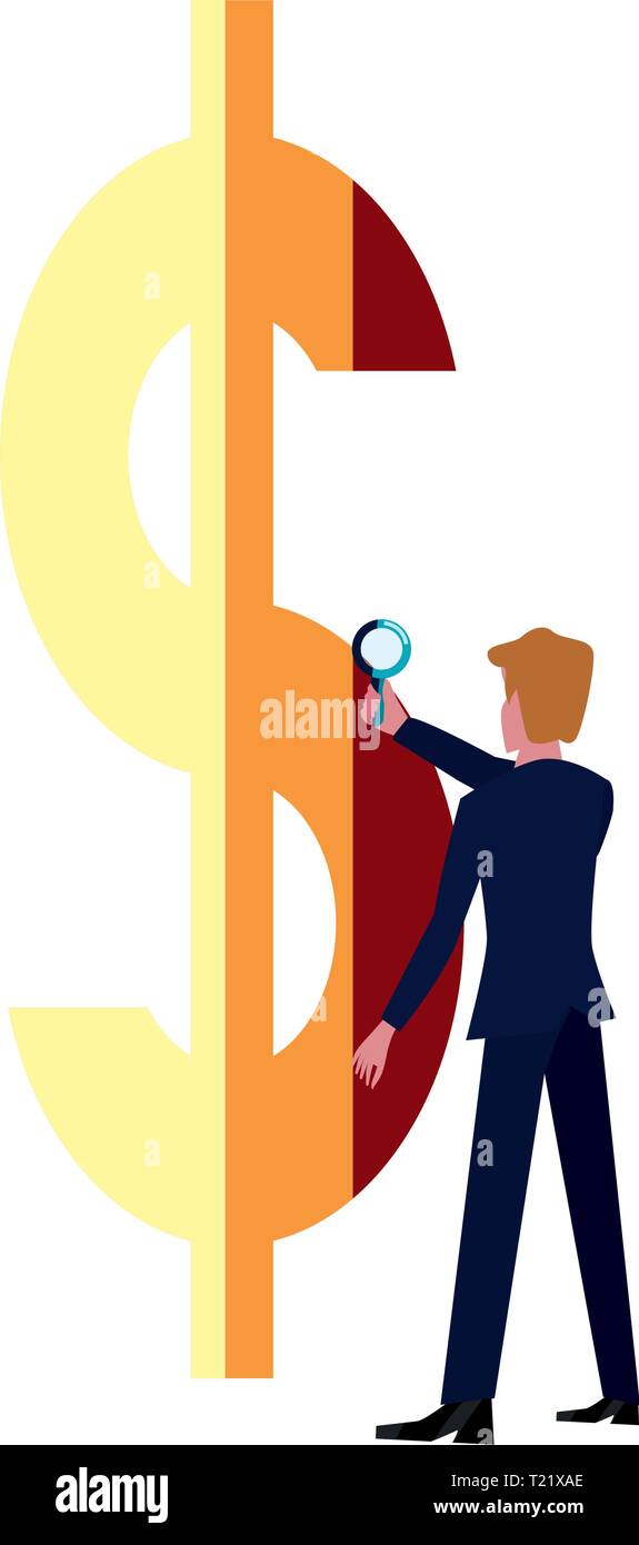 businessman with magnifier dollar symbol vector illustration Stock ...