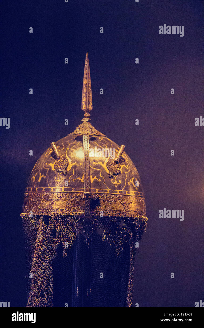 Decorative metal Helmets Of Warriors Of Turkish Ottoman empire Stock ...