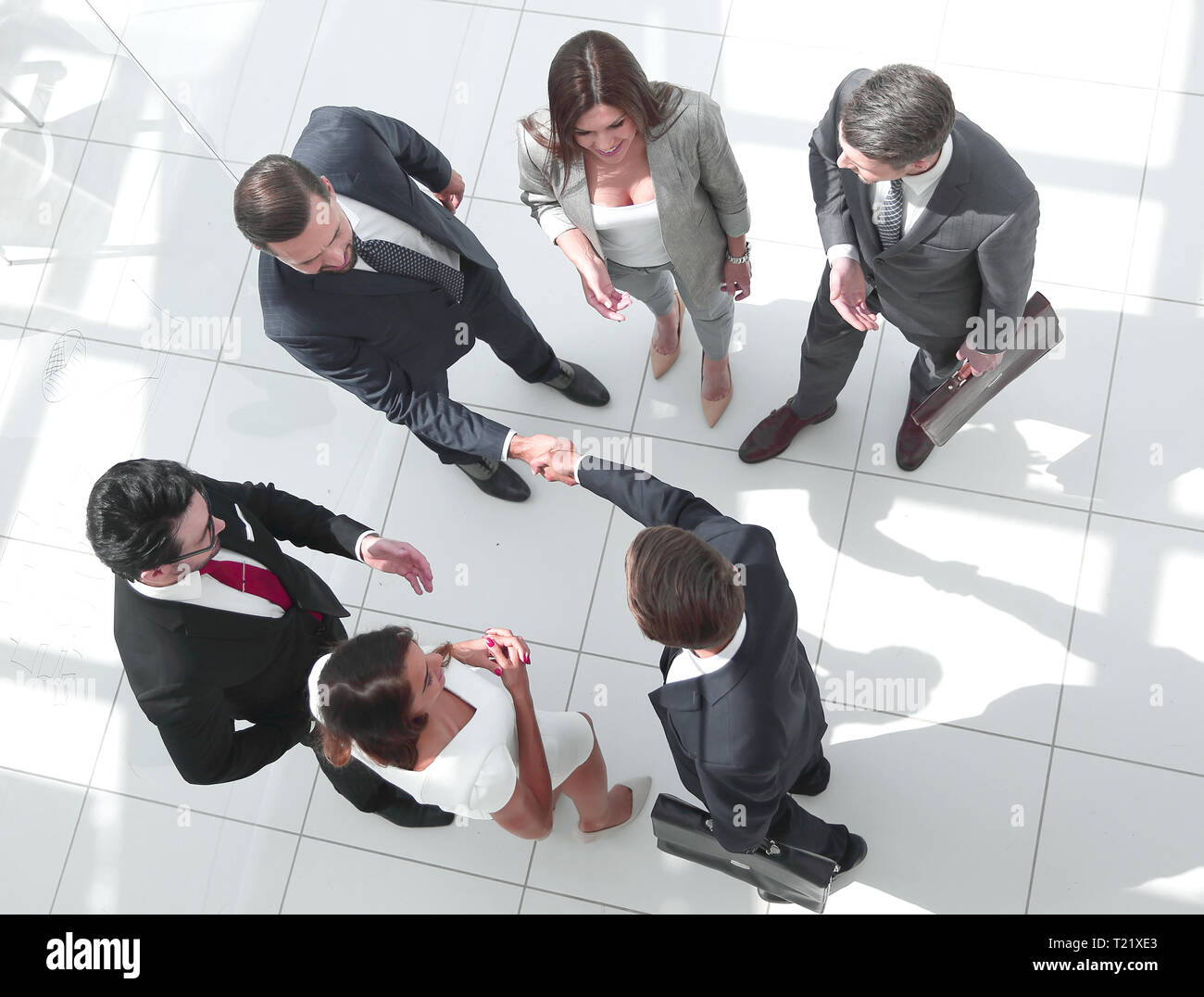top view. handshake business people Stock Photo - Alamy