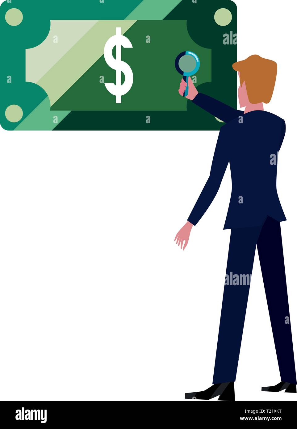 businessman with magnifier banknote money vector illustration Stock ...