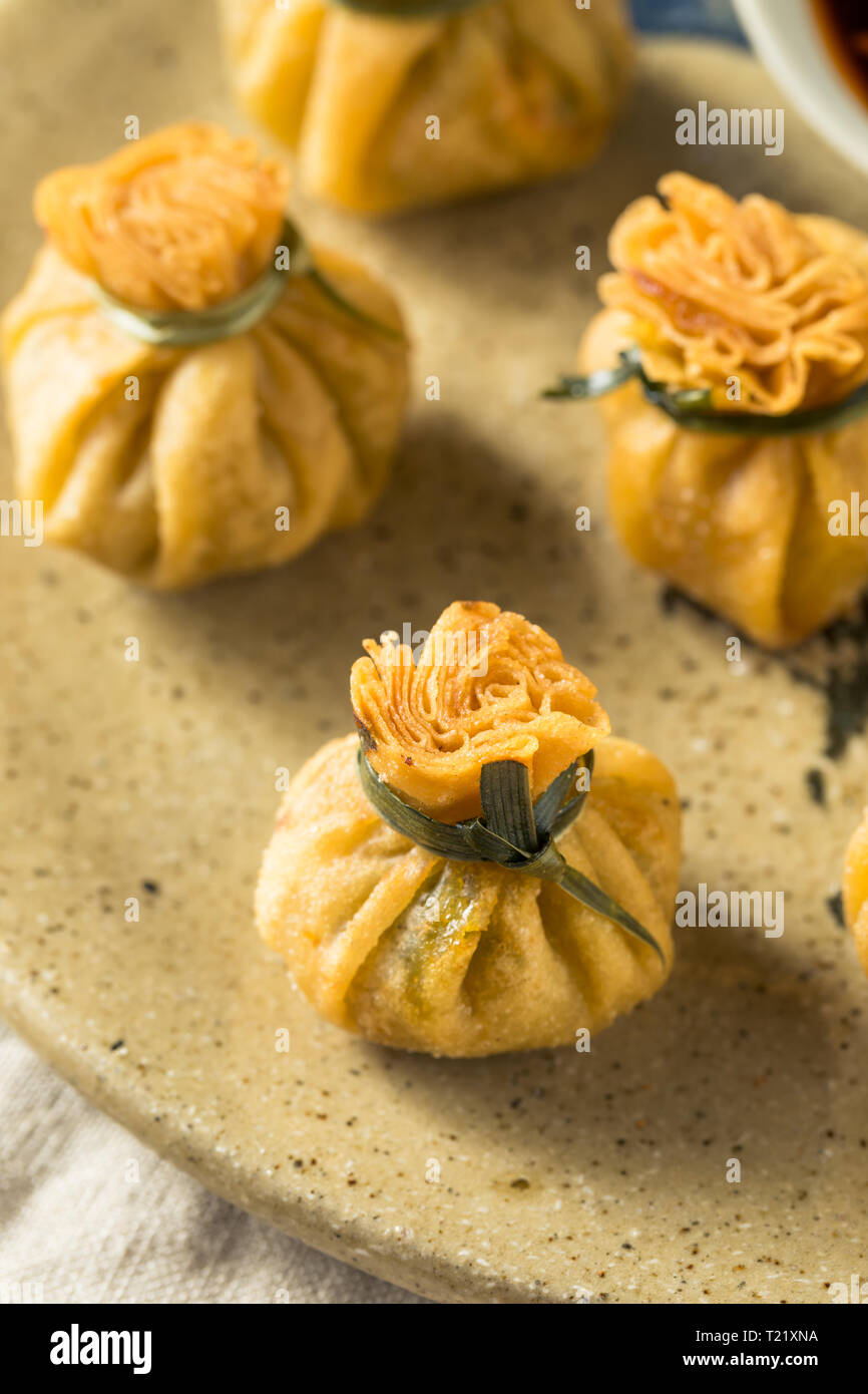 Homemade Deep Fried Shrimp Purse Dumplings with Soy Sauce Stock Photo - Alamy