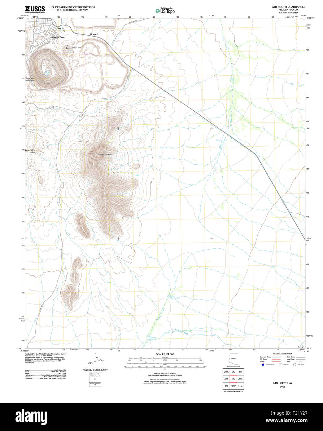 USGS TOPO Map Arizona AZ Ajo South 20111025 TM Restoration Stock Photo ...