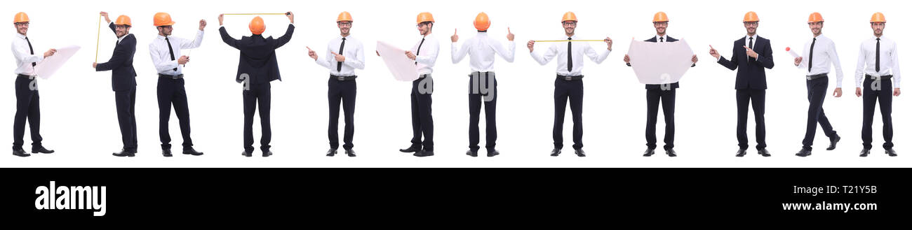 panoramic photo collage engineer architect isolated on white Stock ...