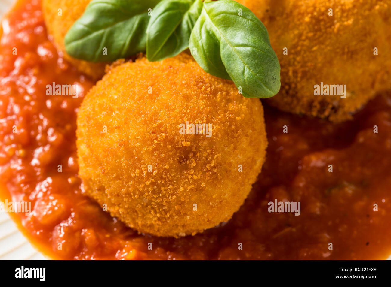 Homemade Deep Fried Risotto Arancini with Basil and Marinara Stock ...