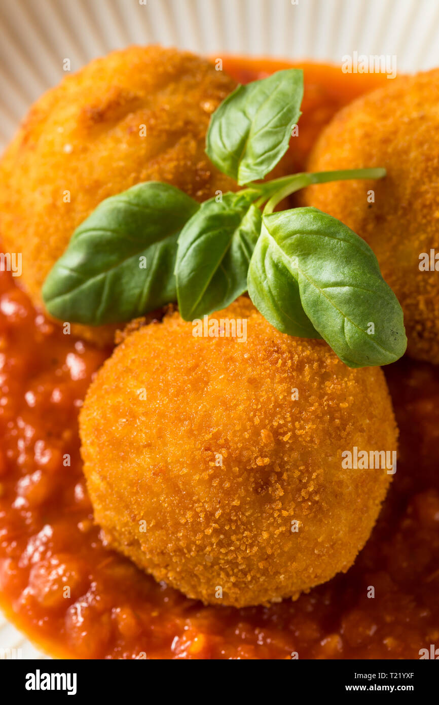 Homemade Deep Fried Risotto Arancini with Basil and Marinara Stock ...