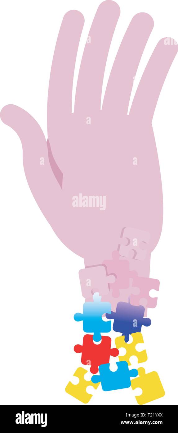 hand with ribbon puzzles autism awareness day vector illustration Stock ...