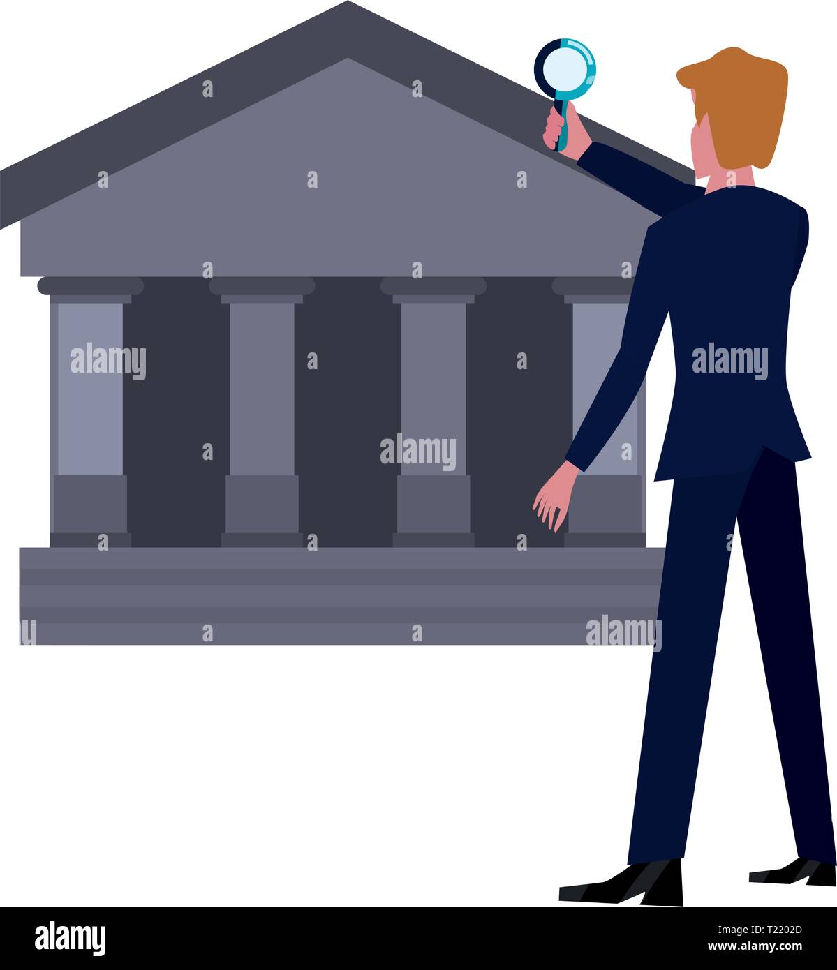 businessman with magnifier analysis bank vector illustration Stock ...